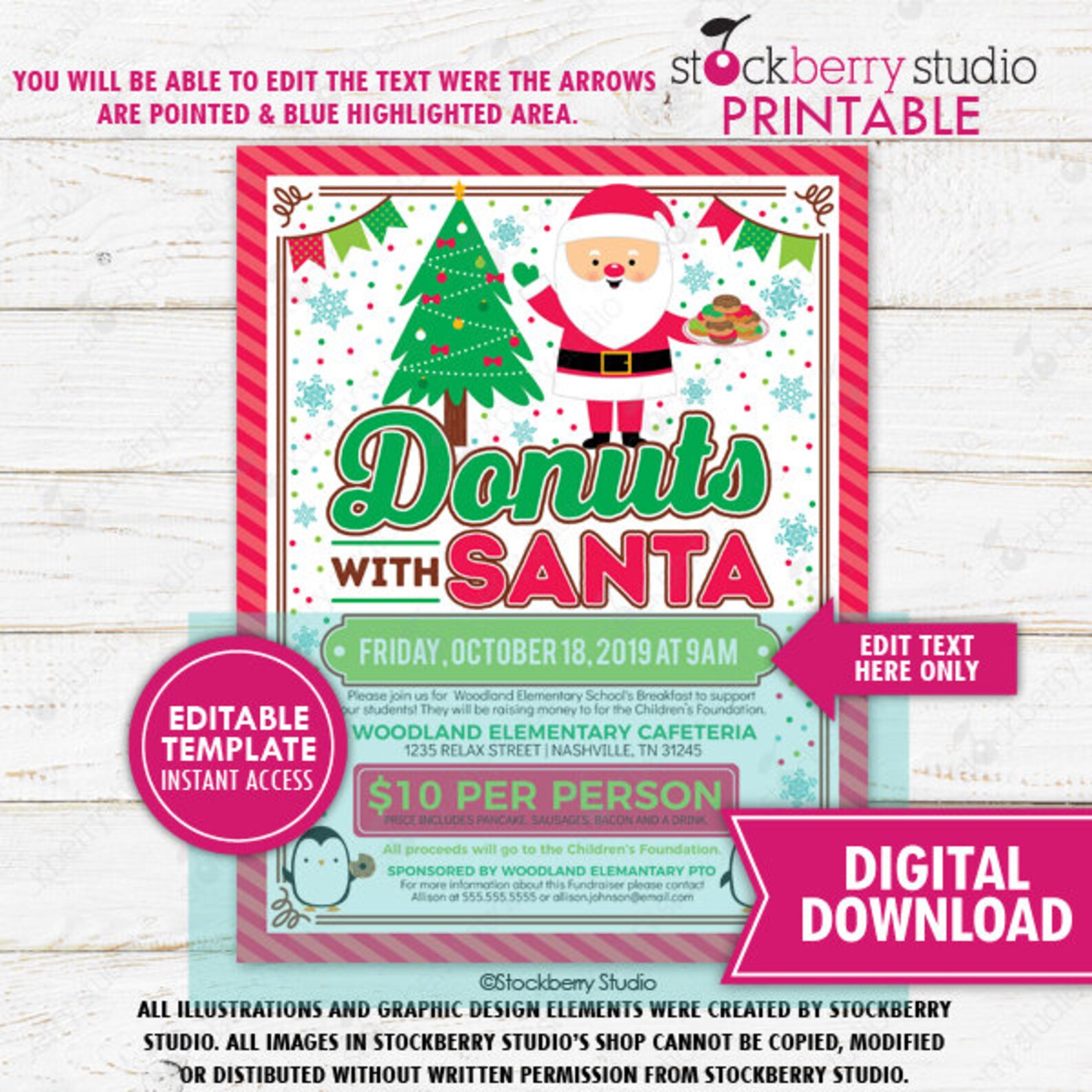 Donuts With Santa Flyer Printable PTO PTA School Fundraiser | Etsy