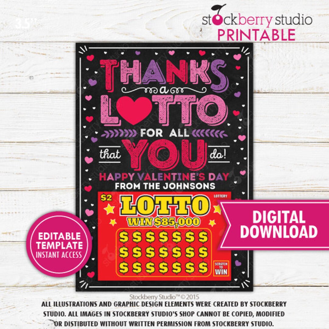 Valentine's Day Lottery Ticket Holder Printable Thanks A Lotto for All ...