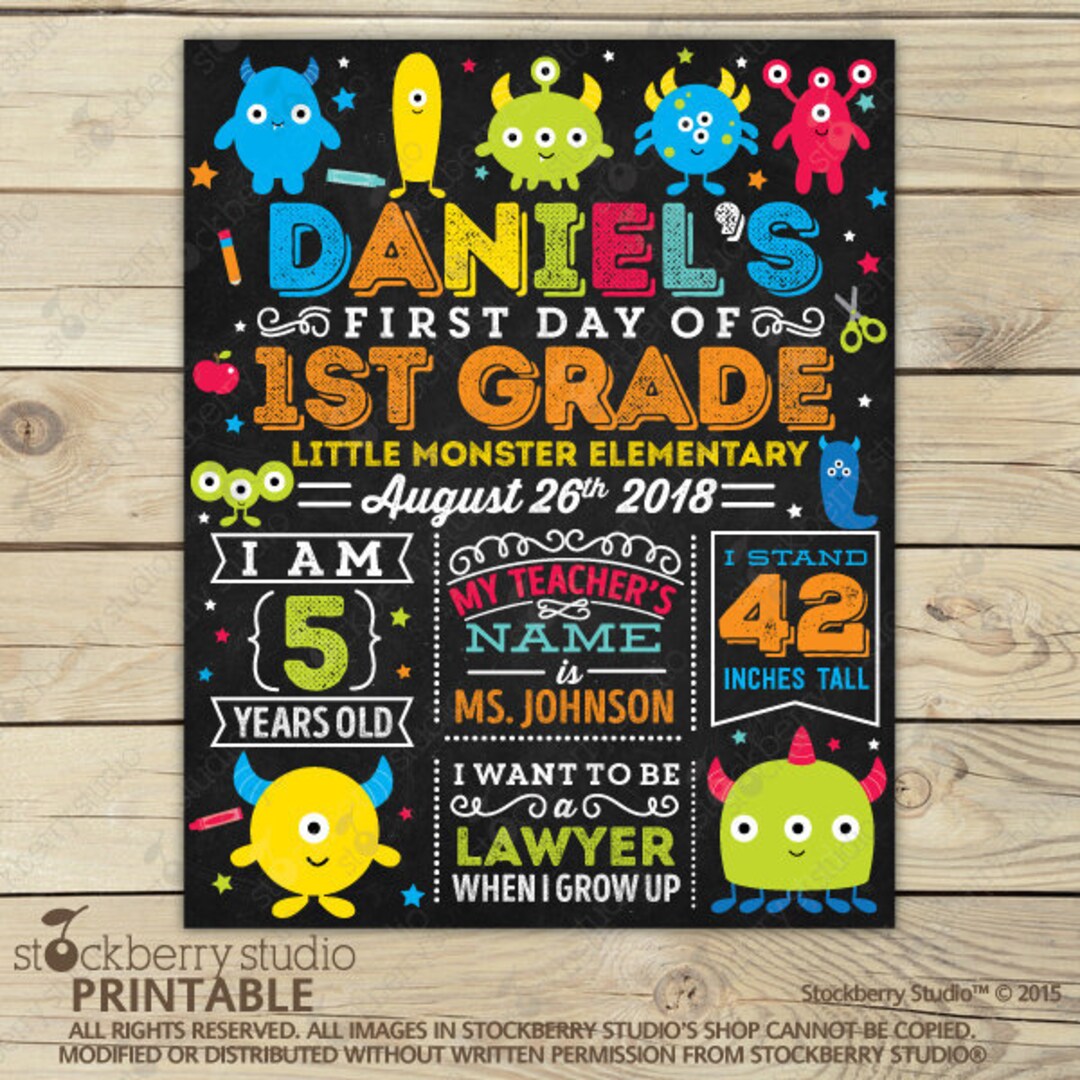 Monsters First Day of School Sign Boy 1st Day of School Monster Back to ...