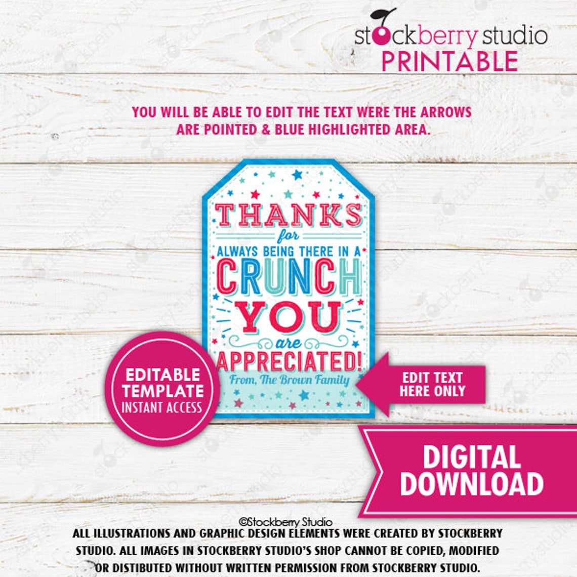 Crunch Gift Tag Printable Team Staff Appreciation Crunch | Etsy