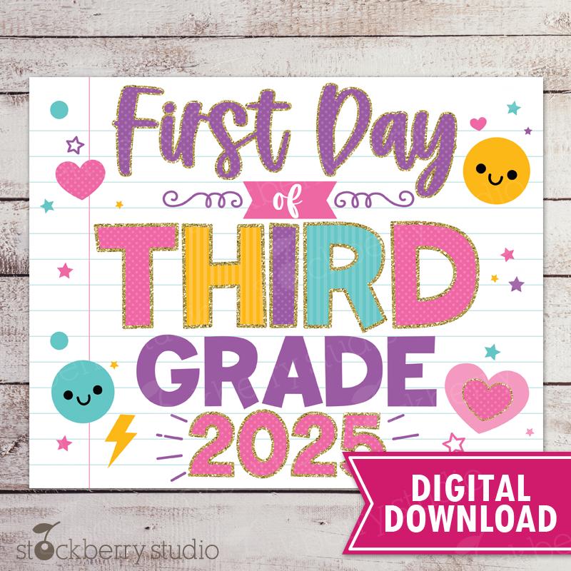 Third Grade Picture Day Girl First Day Of Third Grade Sign INSTANT