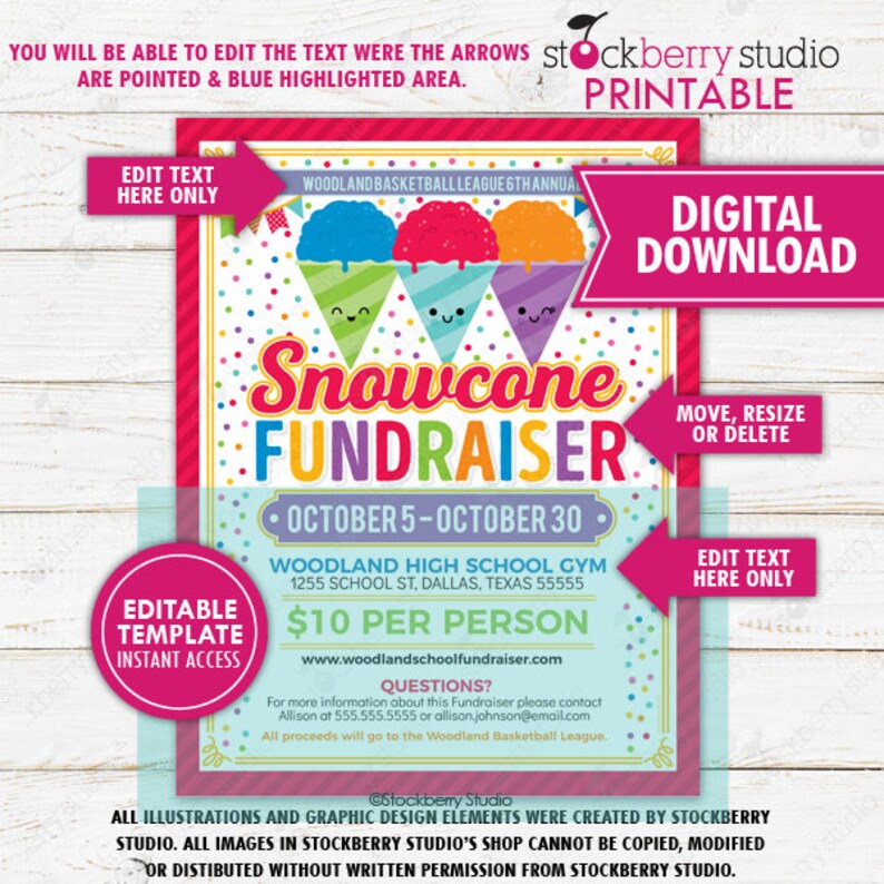 Snowcone Fundraiser Flyer Printable Ice Cream Party Invite - Etsy