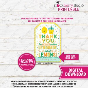 Lemonade Out of Lemons Thank You Gift Tag Teacher Appreciation Staff ...