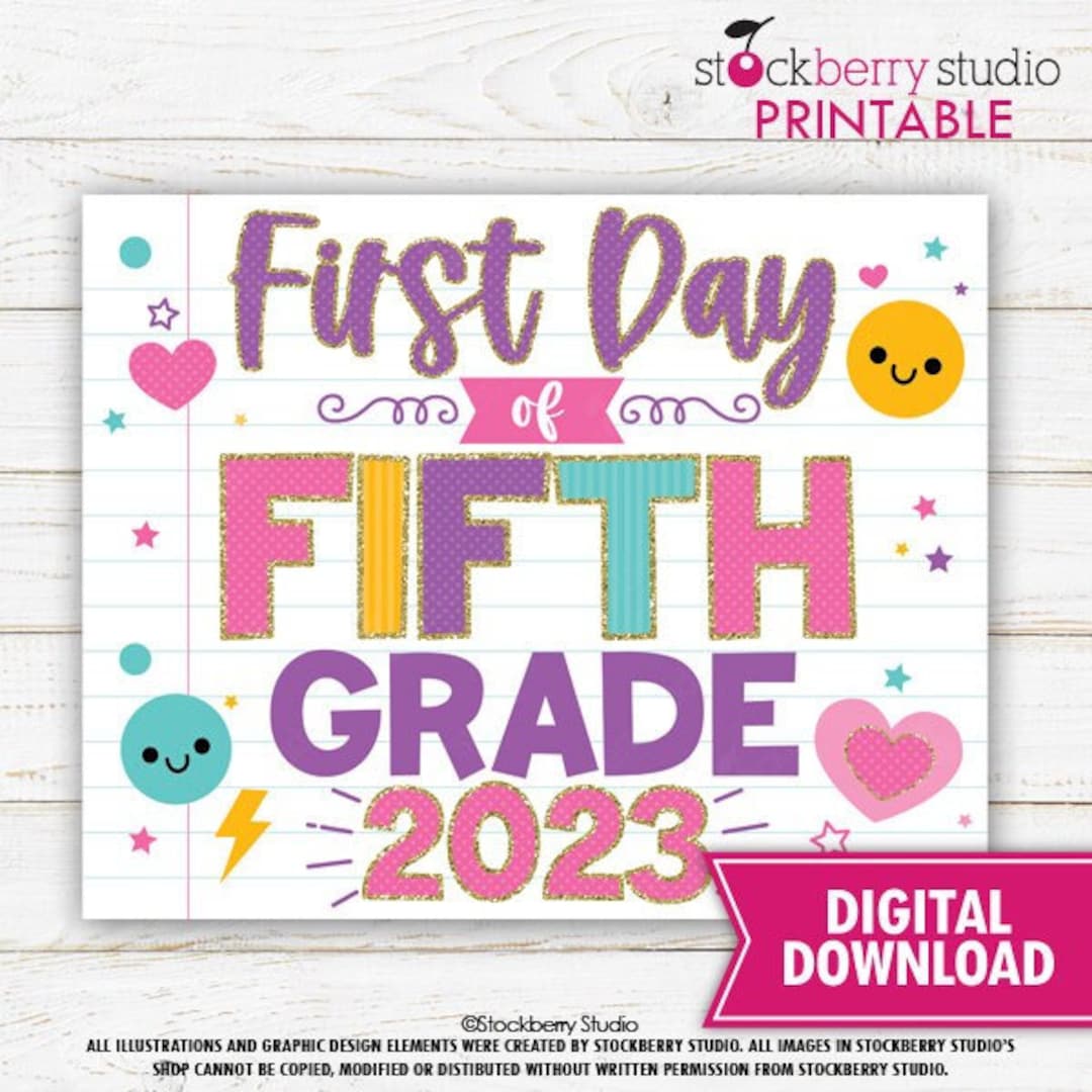 First Day of 5th Grade Sign Girl First Day of Fifth Grade - Etsy
