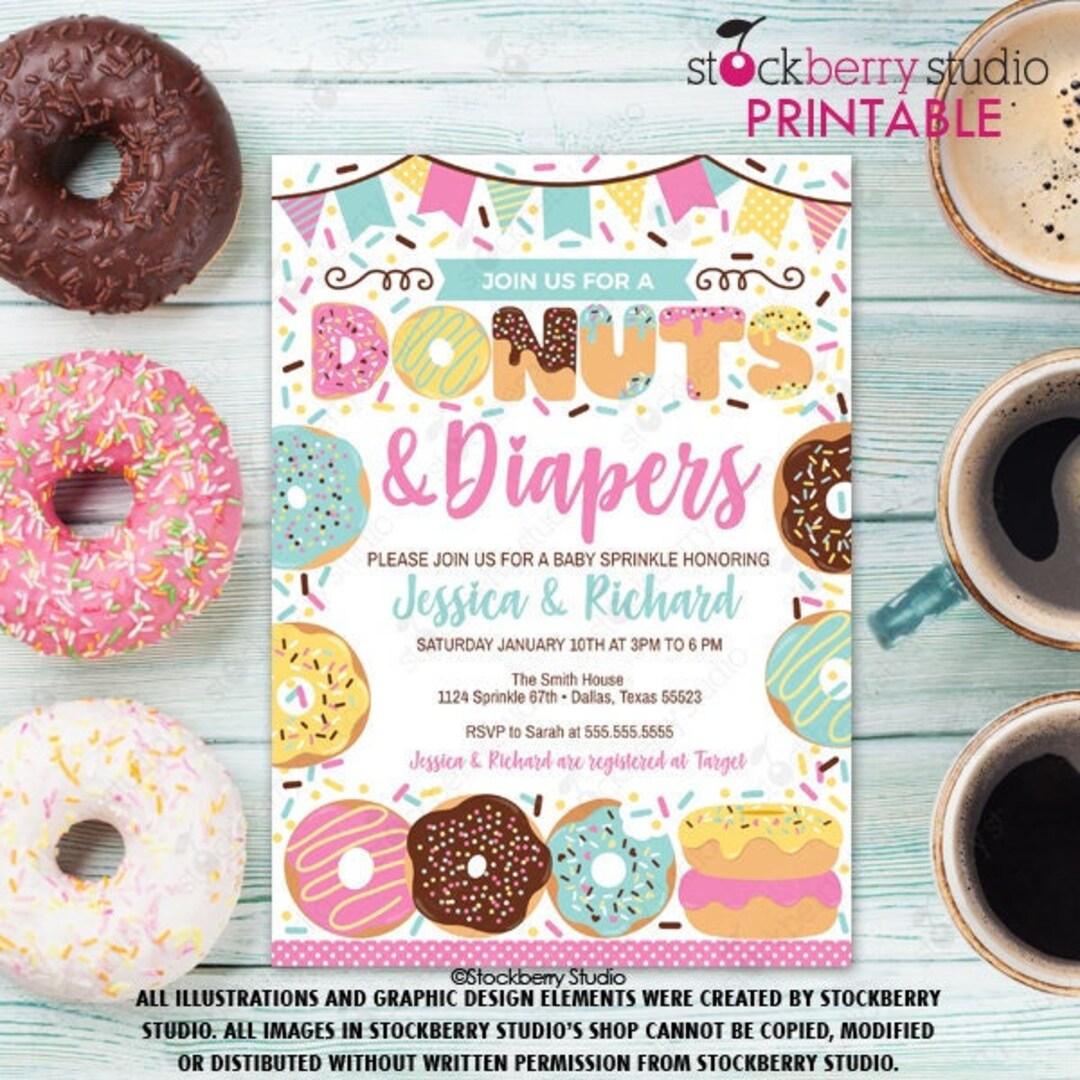 Girl Donuts & Diapers Baby Sprinkle Invitation Printable Editable Donut ...