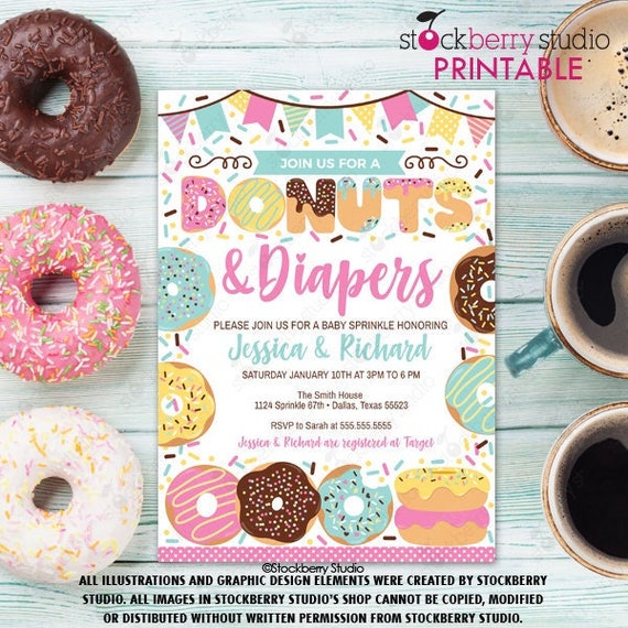 Girl Donuts & Diapers Baby Sprinkle Invitation Printable Editable Donut ...