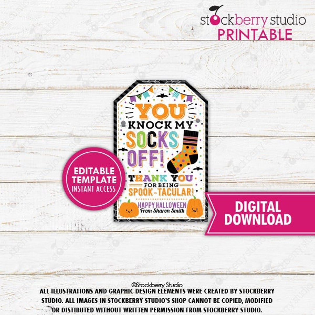 Halloween Socks Gift Tag Printable Teacher Appreciation Staff Volunteer ...