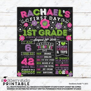 Girl First Day of School Sign Back to School Sign Digital Download ...