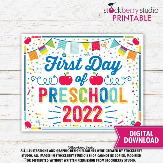 First Day of Preschool Sign Printable Back to School Poster - Etsy