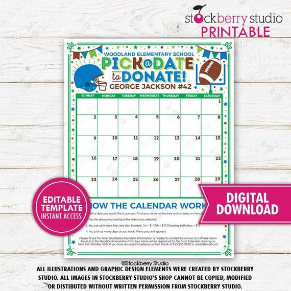 Football Pick a Date to Donate Calendar Flyer Printable Football ...
