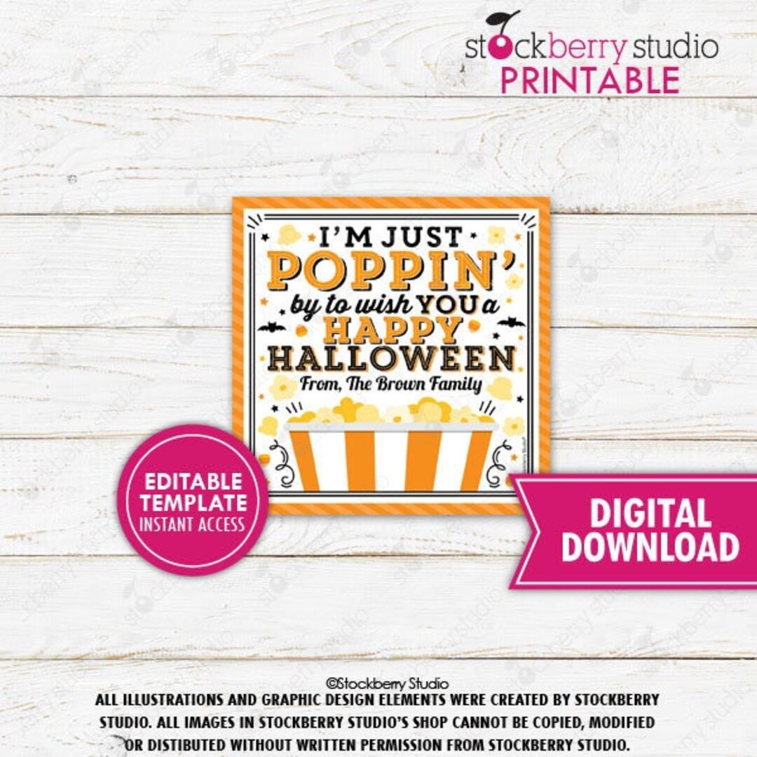Halloween Popcorn Gift Tag Popping by to Say Thank You Printable ...