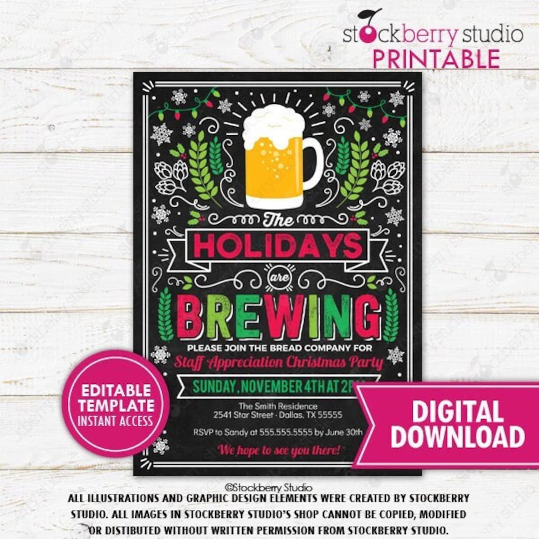 Holidays Are Brewing Christmas Beer Invitation Printable Company Work ...