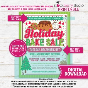 Holiday Bake Sale Flyer Printable Christmas Bakery Invitation Template ...