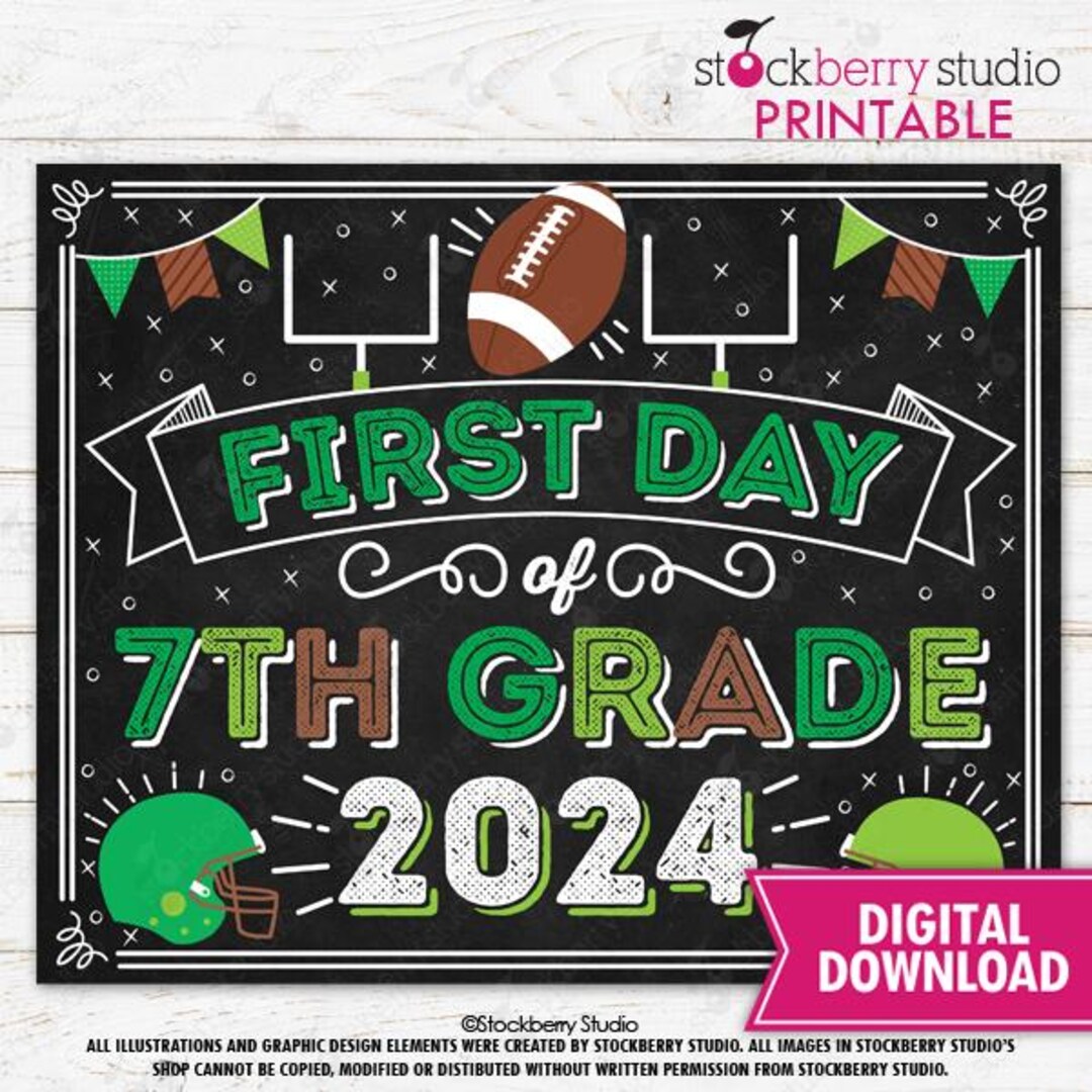 Football First Day of 7th Grade Sign Boy 1st Day Sports Seventh Grade ...
