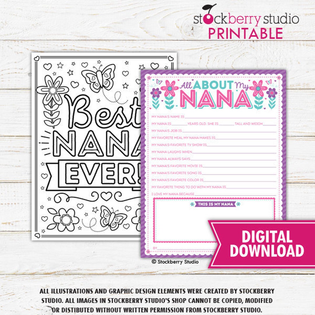 All About My Nana Mother's Day Questionnaire Coloring Page Survey Nana ...