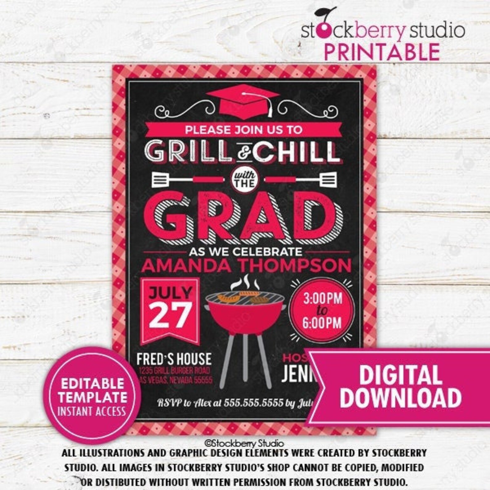 BBQ Graduation Invitation Printable Grill & Chill Grad Party | Etsy