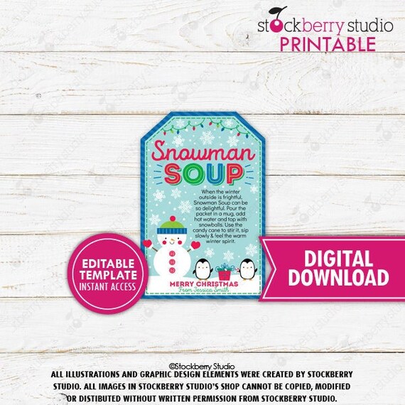 Christmas Snowman Soup Hot Cocoa Gift Tag Printable Hot Chocolate ...