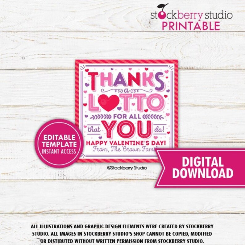 Valentine Lottery Gift Tag Thanks A Lotto for All That You Do | Etsy