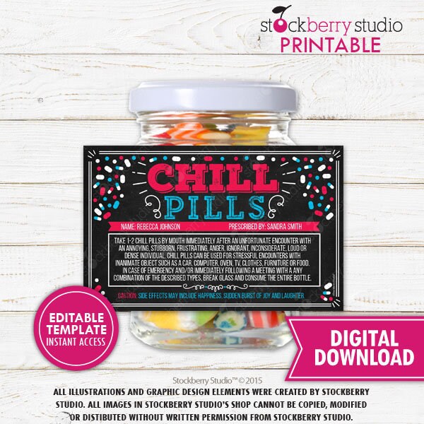 Chill Pill Label Printable Prescription Label Funny Office | Etsy