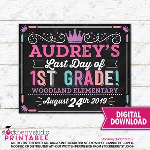 Girl Last Day of School Sign Printable Princess Last Day of School ...