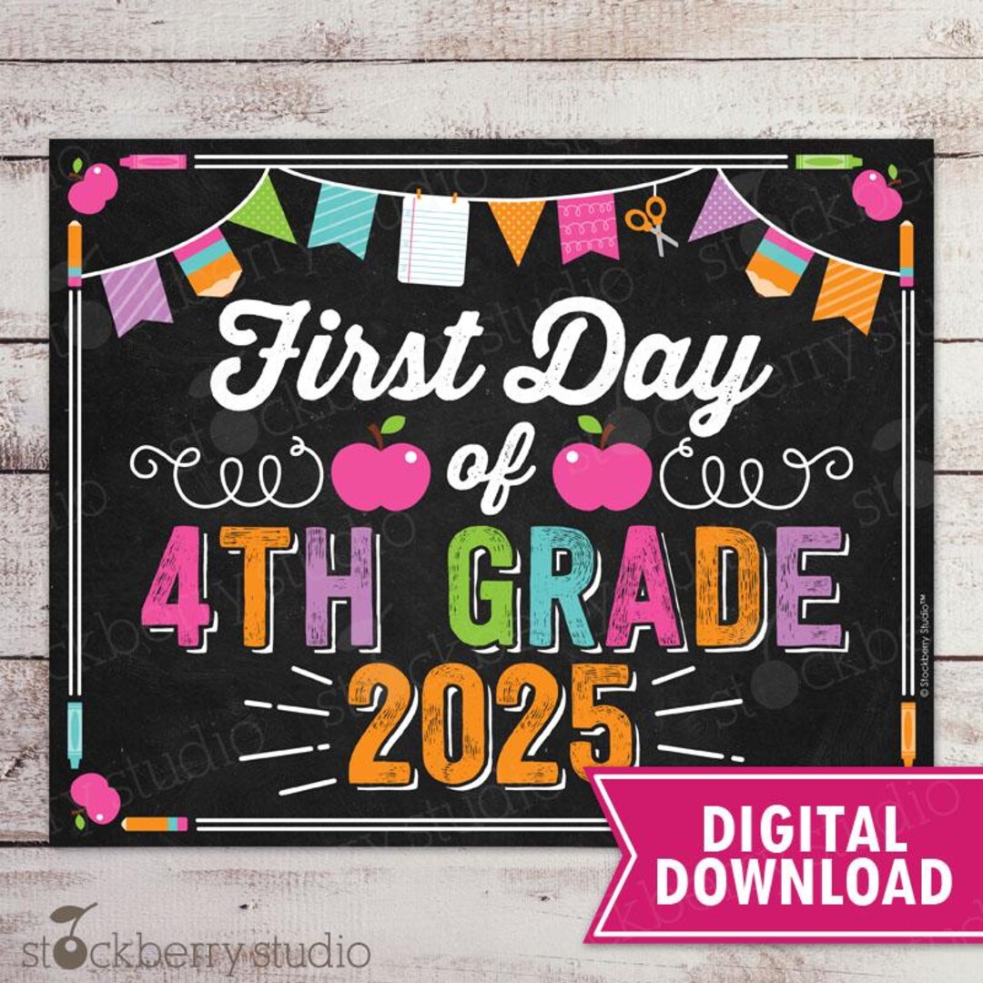 Girl First Day of 4th Grade Sign First Day of Fourth Grade Sign 1st Day ...