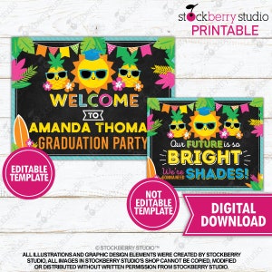 Luau Graduation Invitation Printable Beach Theme Grad Tropical High ...