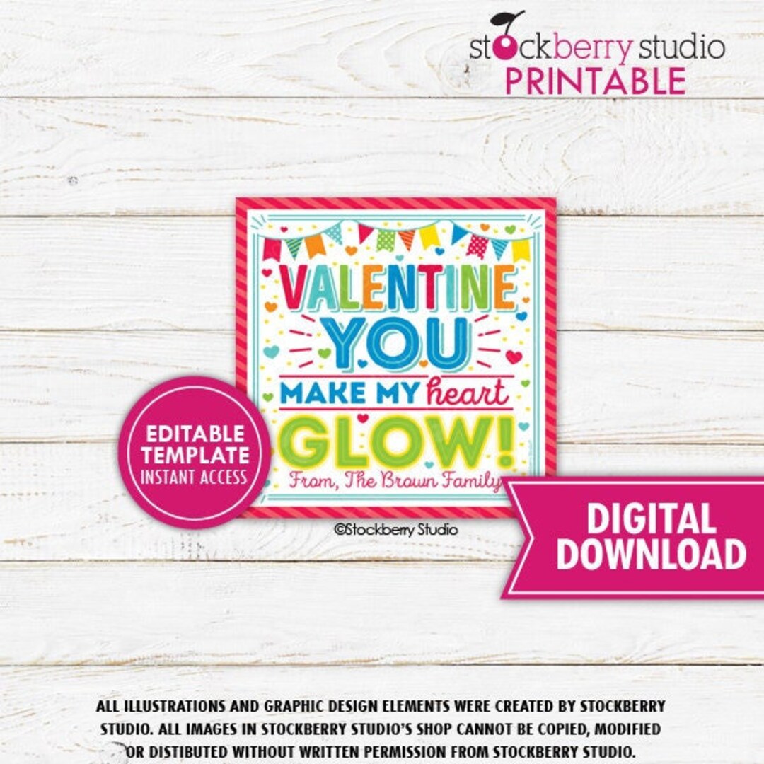 Valentine Glow Stick Gift Tag You Make My Heart Glow Bracelet Kids ...