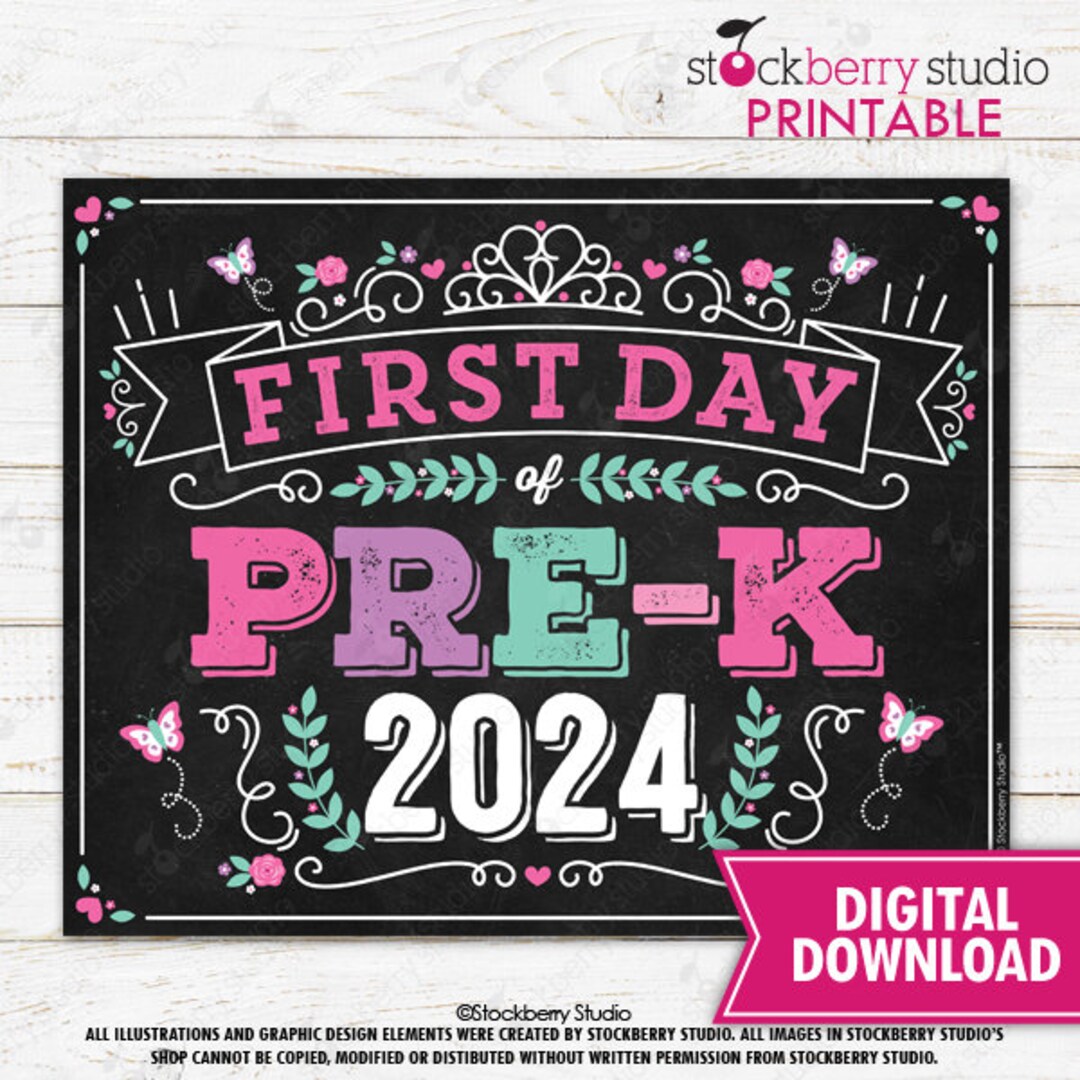 Princess First Day of Pre-k Sign Instant Download Girl First Day of Pre ...