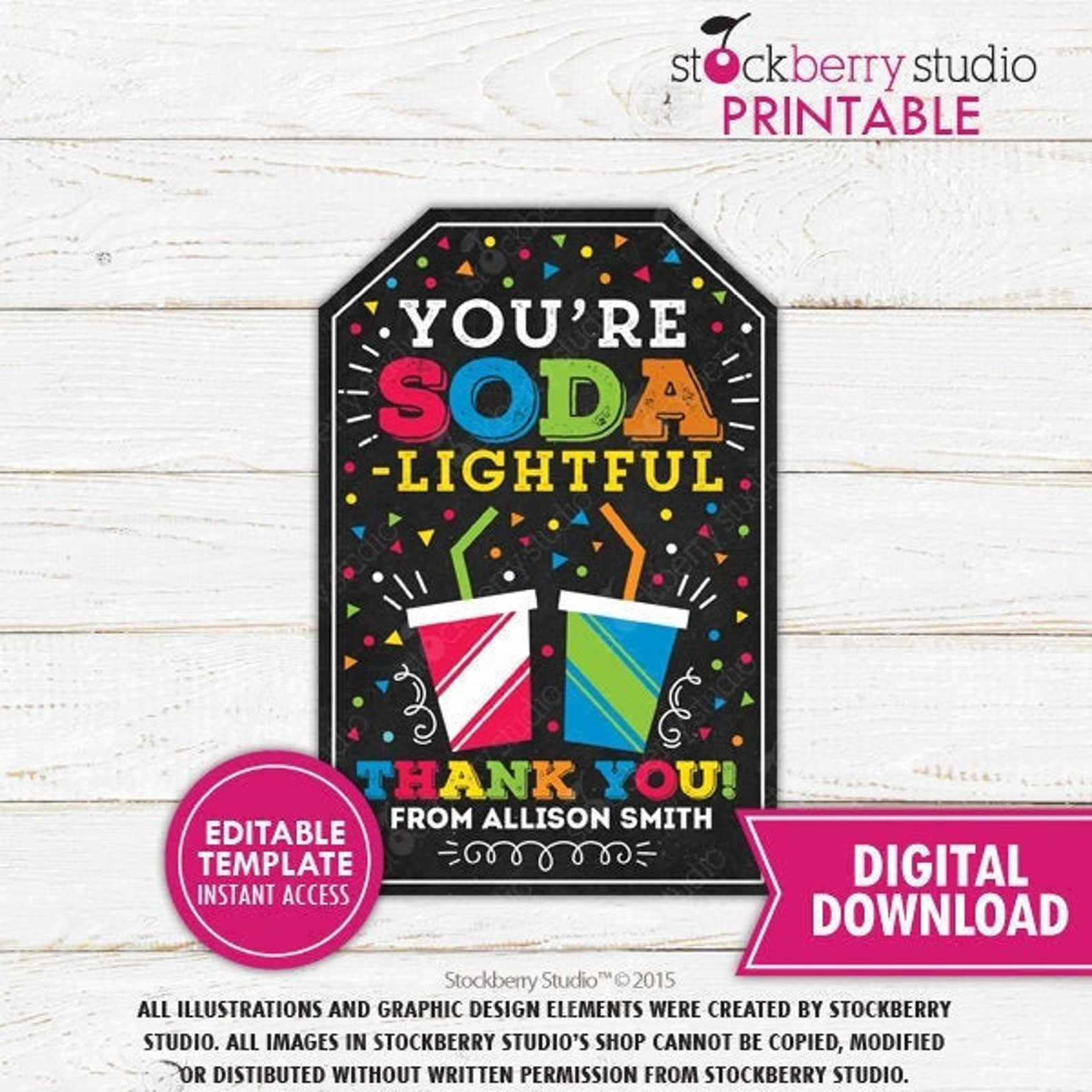 Soda Thank You Tags Printable Soda Lighted Teacher Appreciation Staff ...