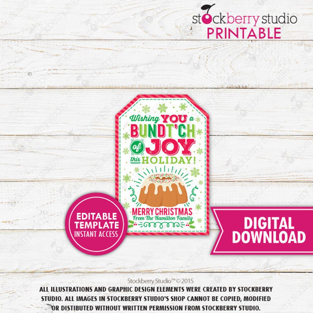 Christmas Bundt Cake Tag Wishing You a Bundt'ch of Joy Printable Thank ...
