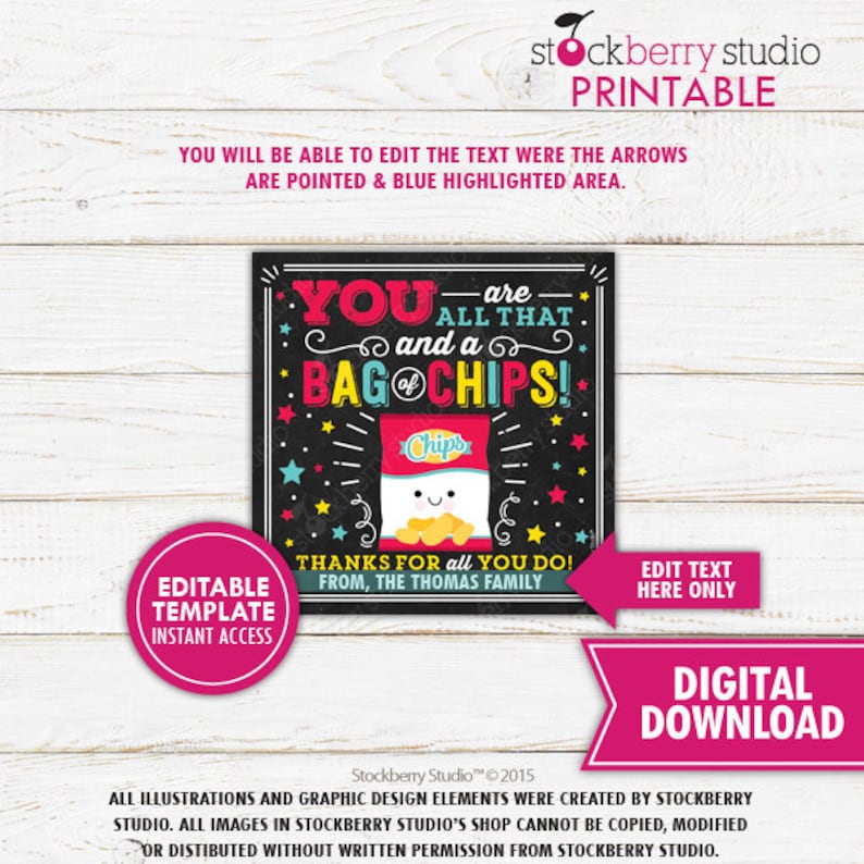 You Are All That and a Bag of Chips Tag Teacher Appreciation - Etsy