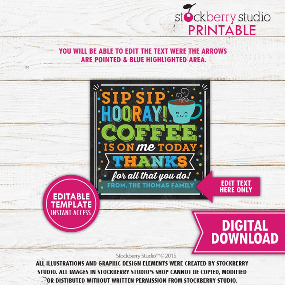 Coffee Thank You Gift Tag Printable Sip Sip Hooray Coffee is | Etsy