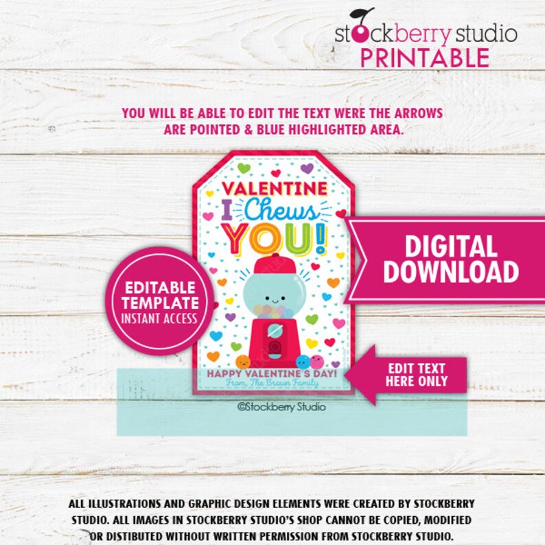 Valentine's Day Bubble Gum Gift Tags Printable I Chews You Tags ...