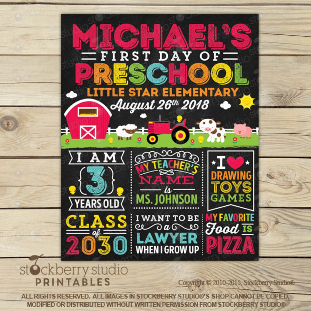 Farm First Day of School Sign Boy 1st Day of School Sign Barnyard Back ...