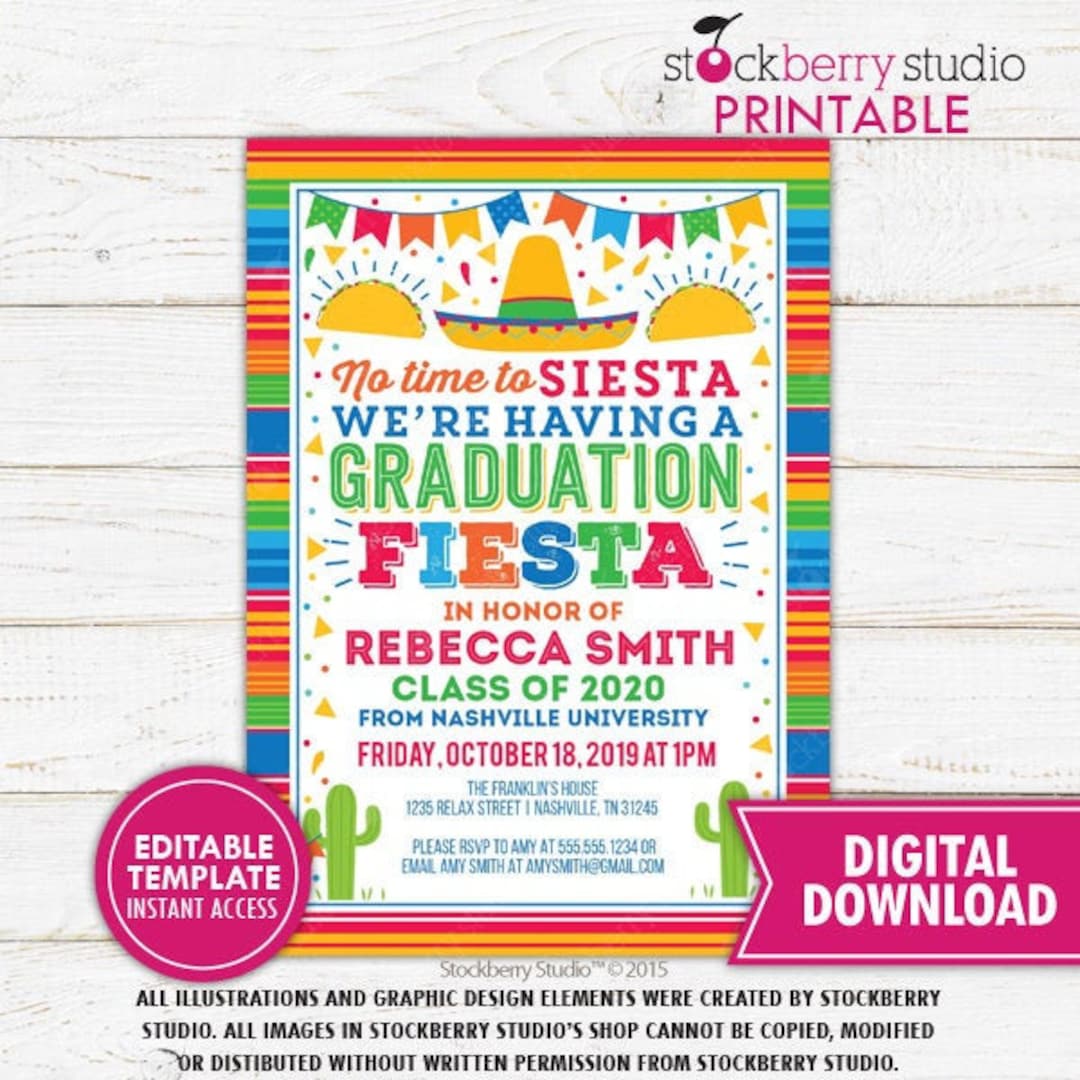 Fiesta Graduation Invitation Printable Mexican Graduation Invitation ...