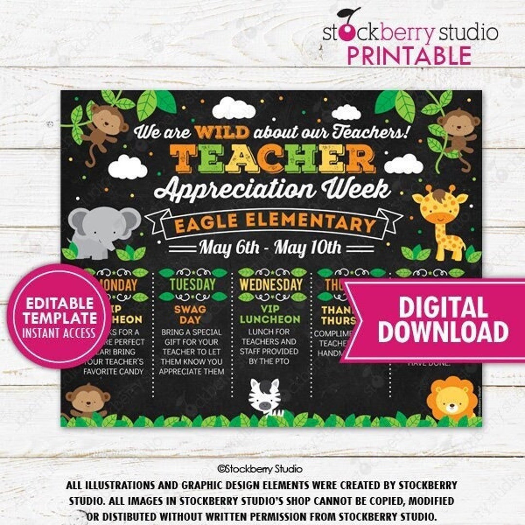 Jungle Safari Teacher Appreciation Week Itinerary Poster Zoo Teacher ...