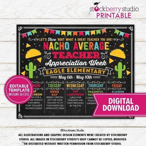 Nacho Average Teacher Appreciation Week Itinerary Poster - Etsy