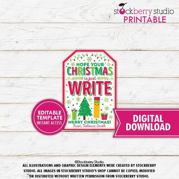Christmas Pencil Gift Tag Printable Just Write Student Class Kids ...
