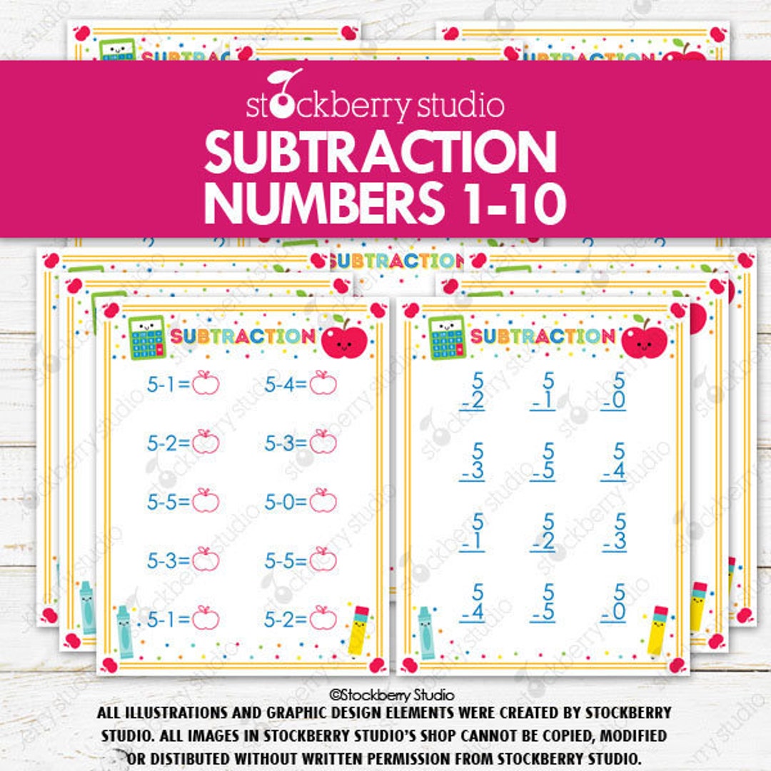 Subtraction Worksheets Printable Numbers 1-10 Kindergarten 1st Grade ...