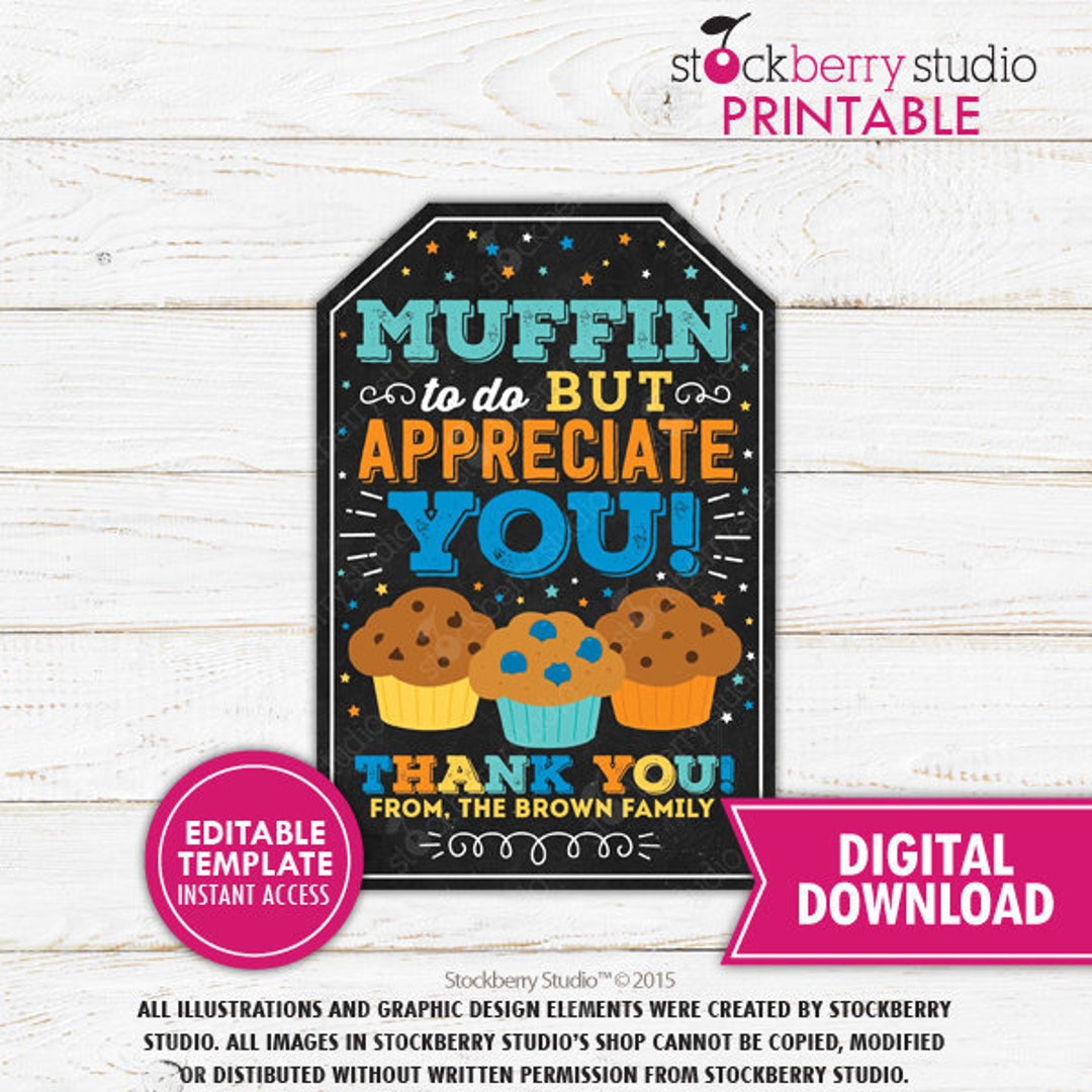 Muffin Appreciation Tag Thank You Tags Printable Muffin to Do but ...