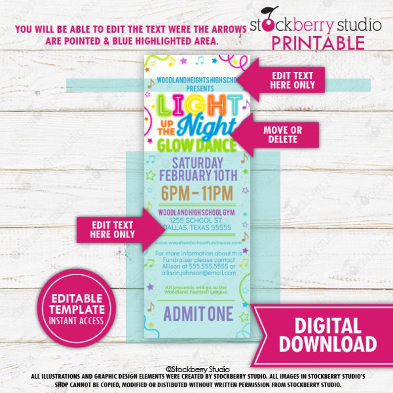 Light up the Night Glow Dance Flyer Ticket Invite Set - Etsy