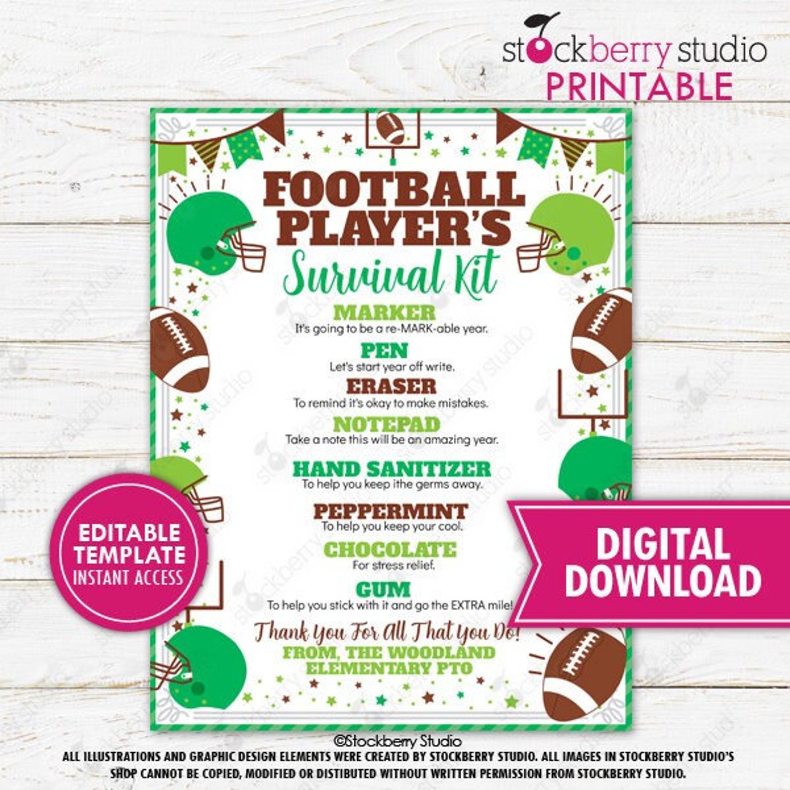 Football Coach Survival Kit Printable Football Player Sports Team Gift ...