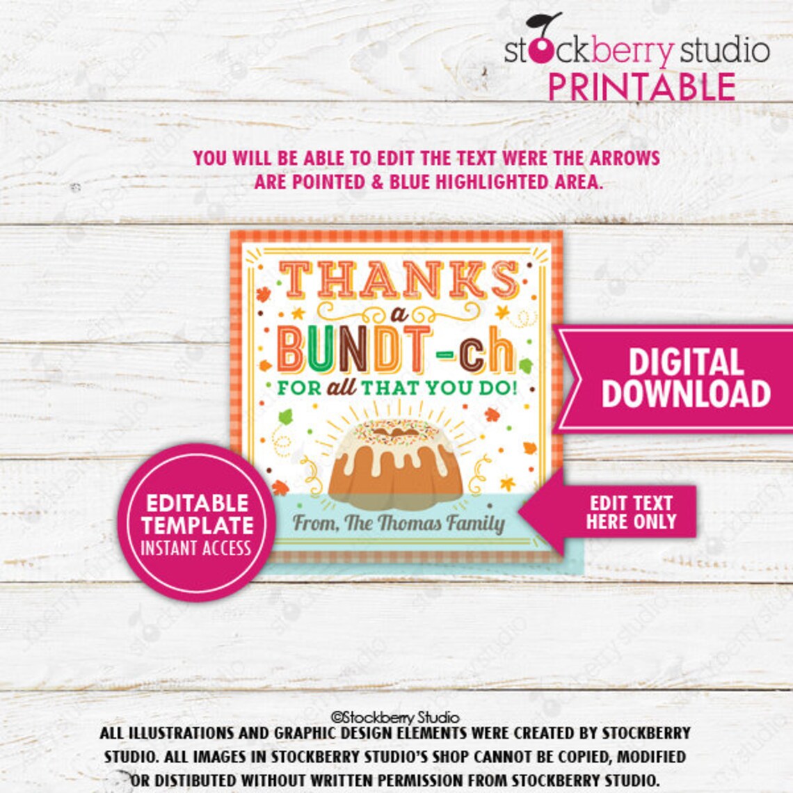 Fall Bundt Cake Gift Tag Printable Autumn Thanks a - Etsy