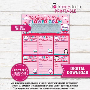 Valentines Day Flower Gram Printable Editable School Fundraiser Flyer ...