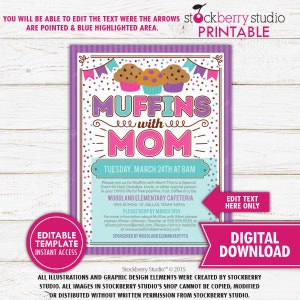 Muffins With Mom Invitation PTA School Flyer Mother's Day Brunch PTO ...