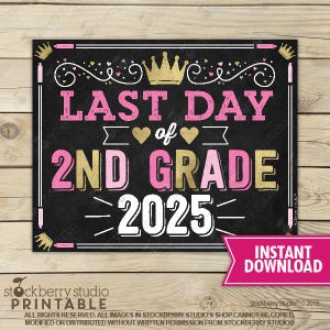 Girl Last Day of 2nd Grade Sign Princess Last Day of School Sign ...