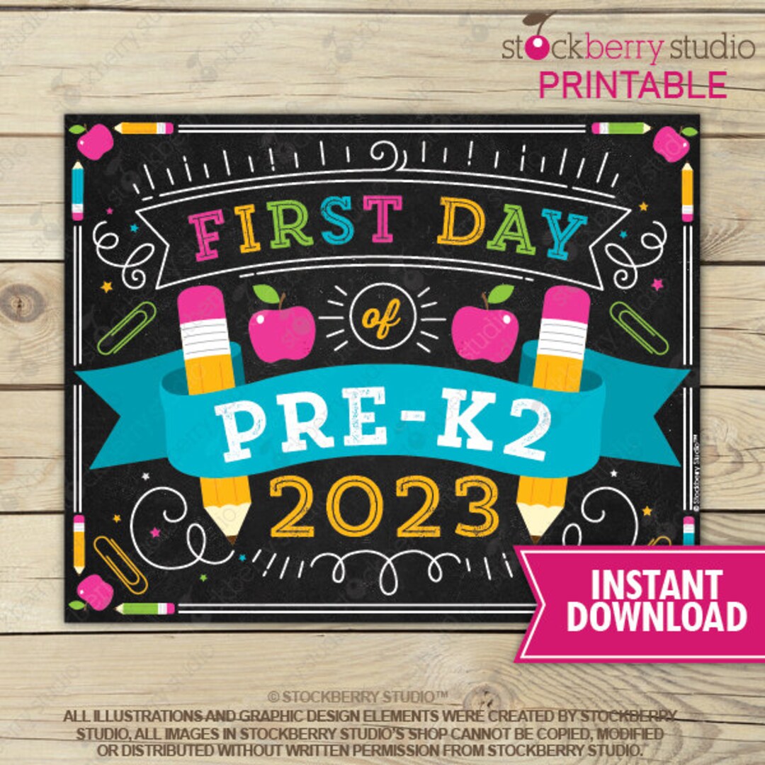 Girl First Day of Pre K2 Sign Instant Download First Day of Pre-k 2 ...
