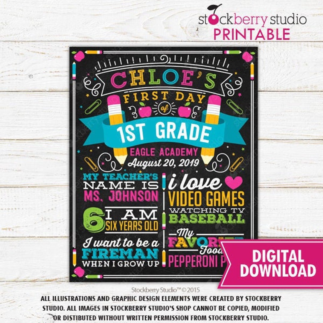 Girl First Day of School Sign Printable Back to School Sign 1st Day of ...