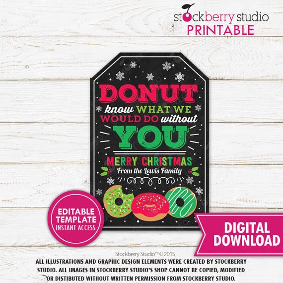 Christmas Donut Gift Tags Donut Christmas Teacher Thank You Tag Holiday ...