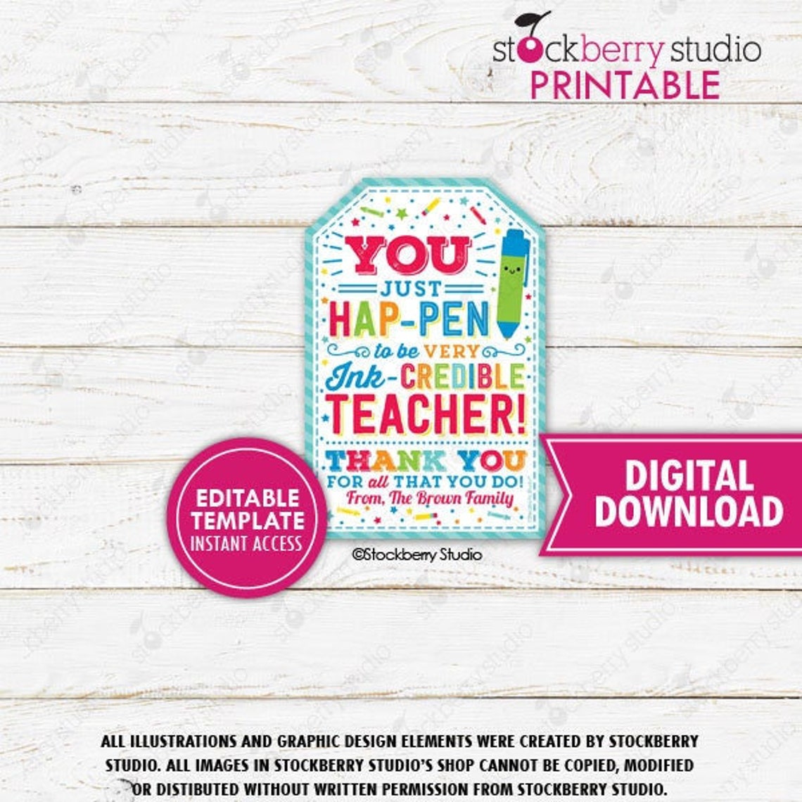 Teacher Pen Gift Tag Printable Teacher Thank You Tag Teacher - Etsy